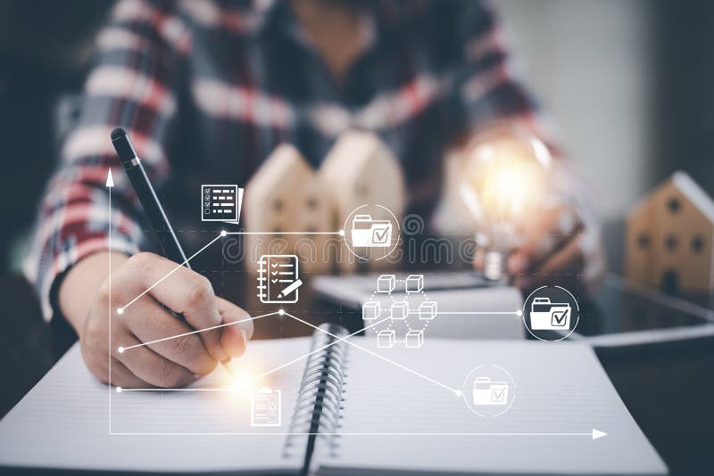 Man Using Pen Write Project And Folder Of Document Management System
