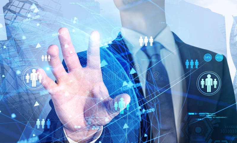 Man Using People Network Interface in City Stock Photo - Image of ...