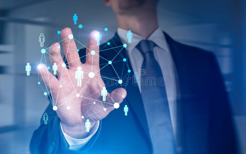 Man Using People Network Interface In Office Stock Photo - Image of ...