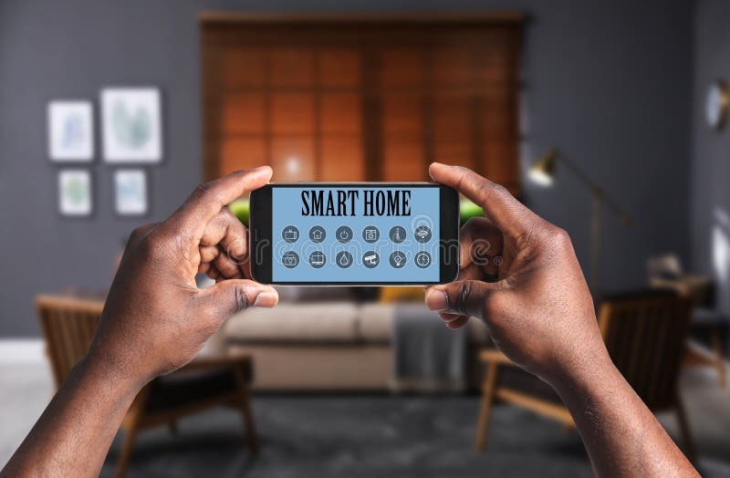 Man Using Phone Application for Controlling Smart Home, Closeup Stock ...