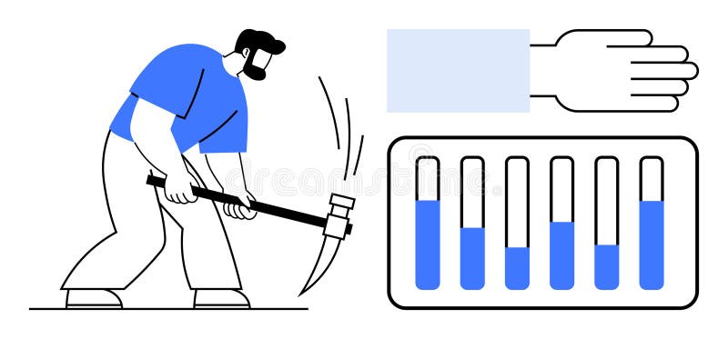 Worker Mining Resources beside Data Chart Representing Productivity and ...
