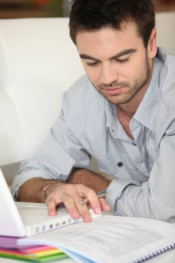 Man Using Portable Computer Stock Image - Image of growth, education ...