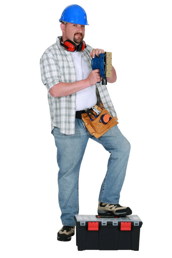 Man using power sander stock image. Image of male, working - 36141491