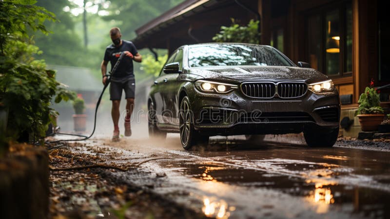 Man Using a Pressure Washer. Generative Ai Stock Illustration ...