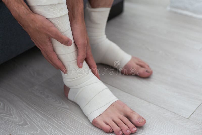 Man Using Put on Elastic Bandage with Legs Having Leg Pain Stock Image ...