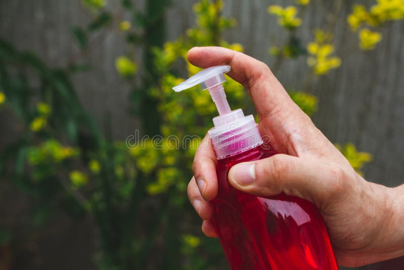 Man Using Red Soap for Disinfecting Hands Stock Photo - Image of home ...