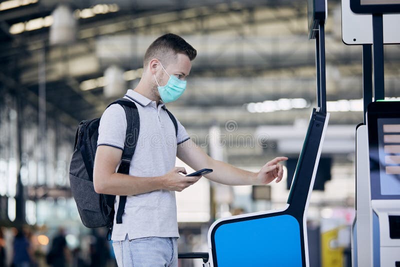 Man Using Self Service Check-in Machine Stock Image - Image of boarding ...
