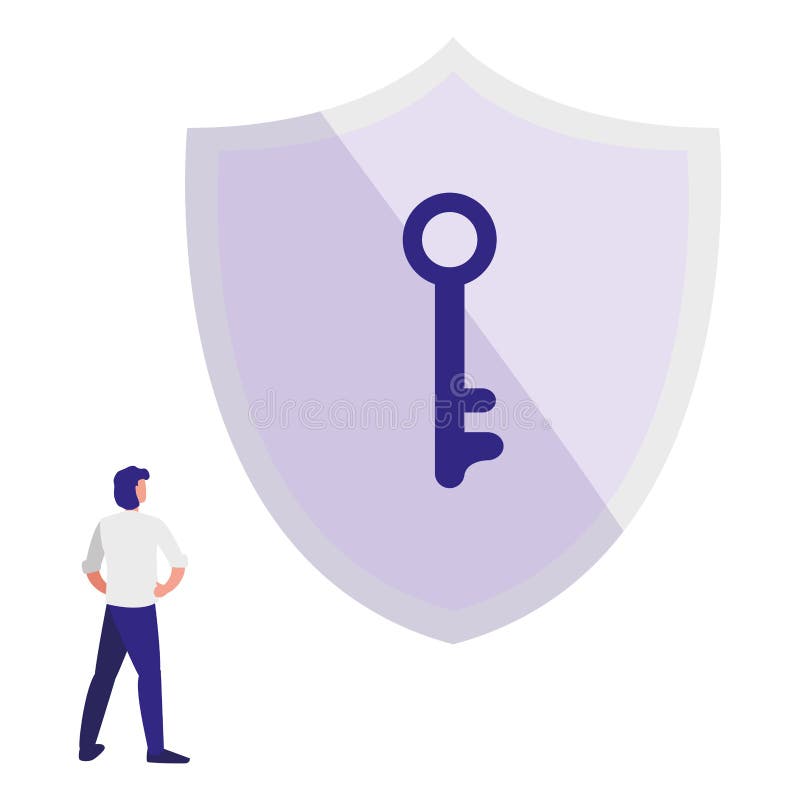 Man Using Shield Security with Key Stock Vector - Illustration of flat ...