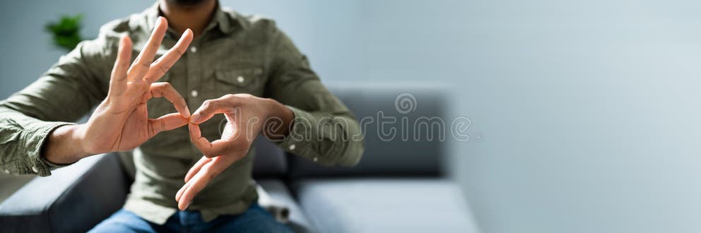 Man Using Sign Language To Communicate Against Stock Photo - Image of ...