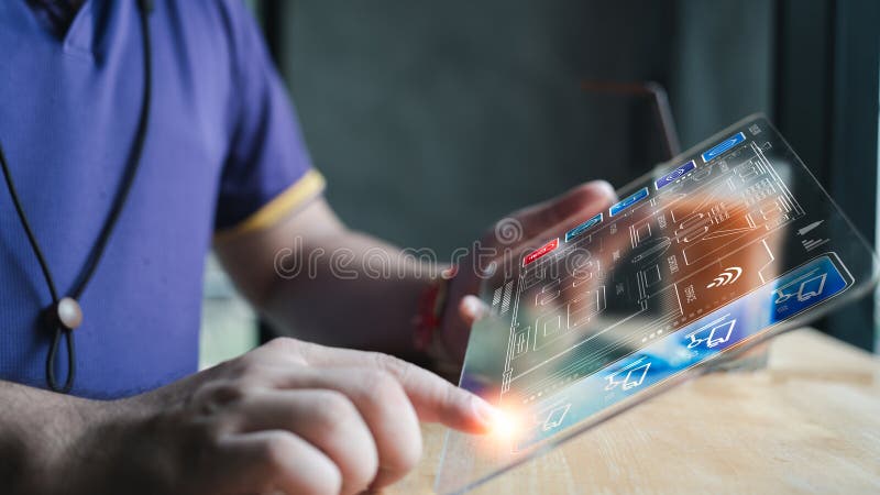 Smart Home Automation Concept on Virtual Screen in Man Hand. Smart Home ...