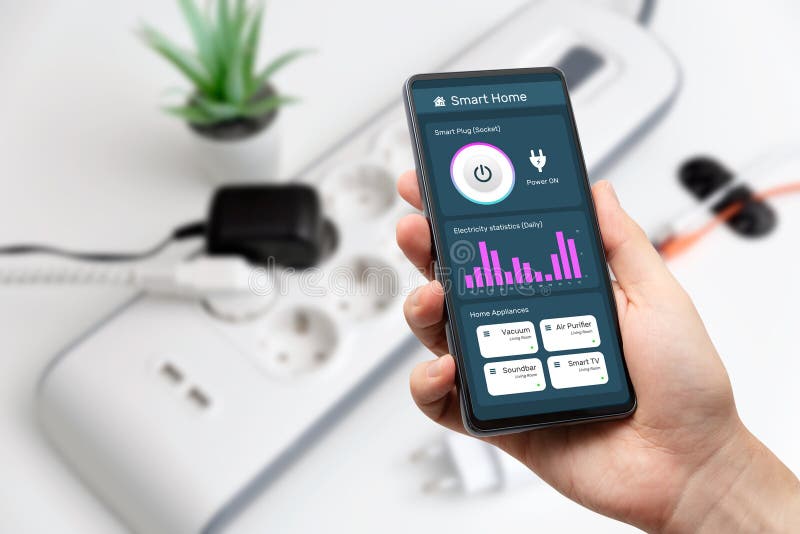 Man Using the Smart Monitoring Power Strip Stock Photo - Image of ...