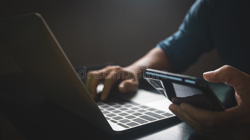 Man Using Smart Phone, Connect Mobile Data To Computer Stock Image ...