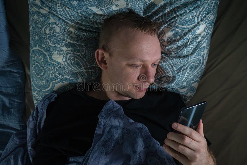 Man Using Smart Phone Late in Night Stock Image - Image of bedtime ...