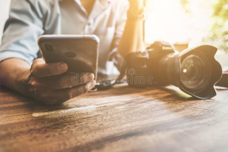 Man Using Smart Phone Mobile for Connect with Friends in Coffee Shop ...