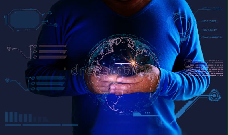 Man Using Smart Phone Searching World Wild Innovation, Information ...