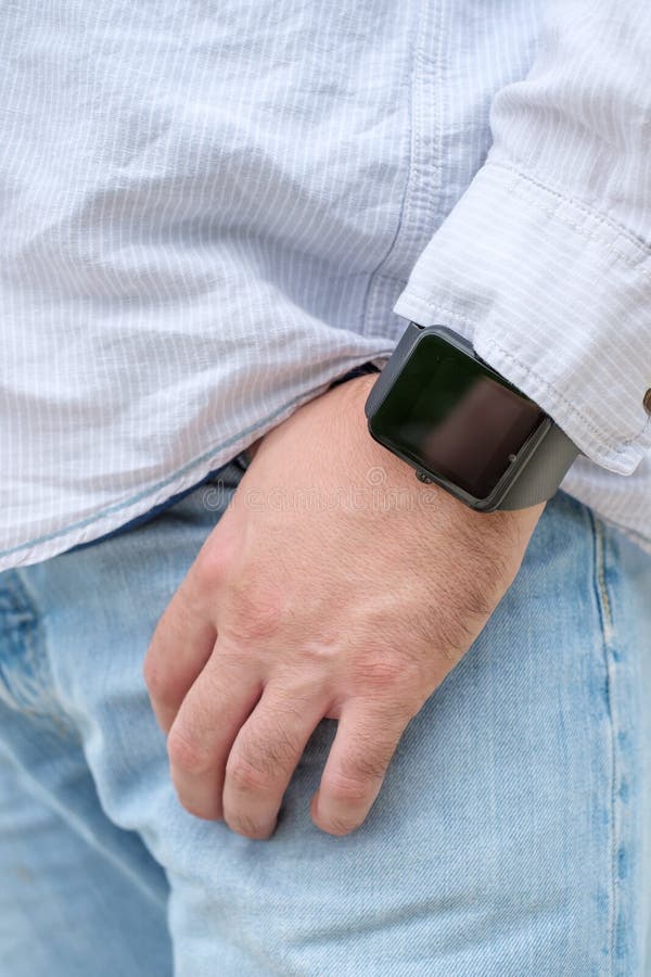 Man using smart watch stock photo. Image of watch, people - 76210008