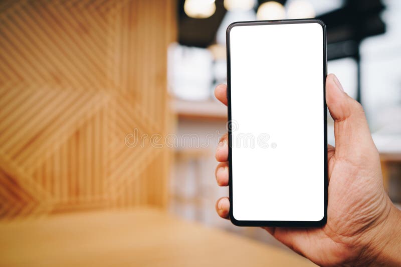 Man Using Smartphone. Blank Screen Mobile Phone for Graphic Display ...