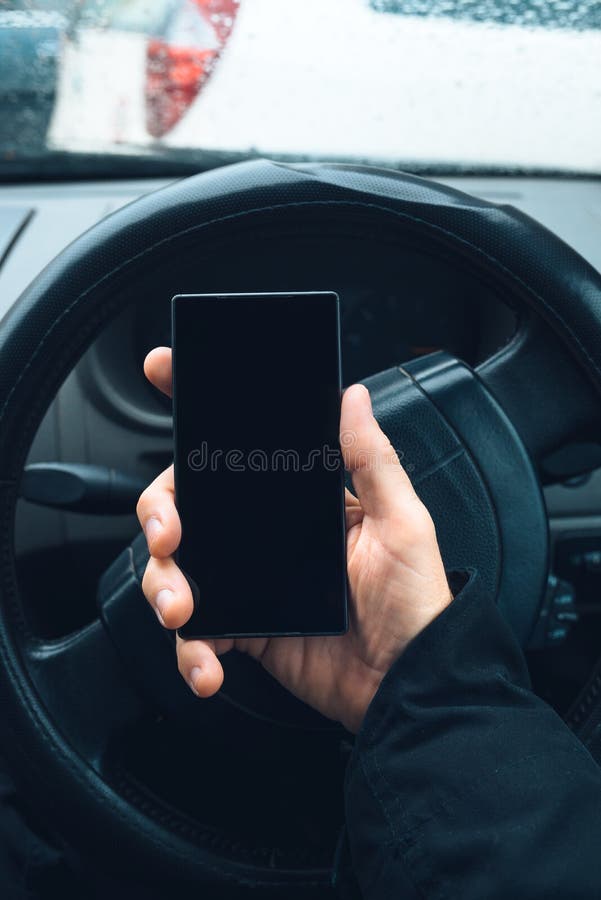Man Using Smartphone in Car Stock Image - Image of transport ...