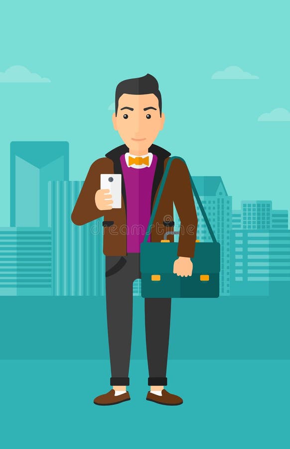 Man Using Smartphone on Escalator at the Airport. Stock Vector ...