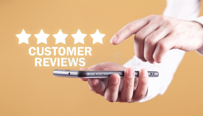 Man Using Smartphone. Customer Reviews Stock Photo - Image of concept ...