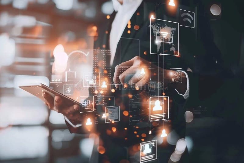 Man Using Smartphone with Global Network Connection, Technology ...