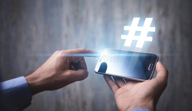 Man Using Smartphone with Hashtag Symbol. Social Media Stock Photo ...