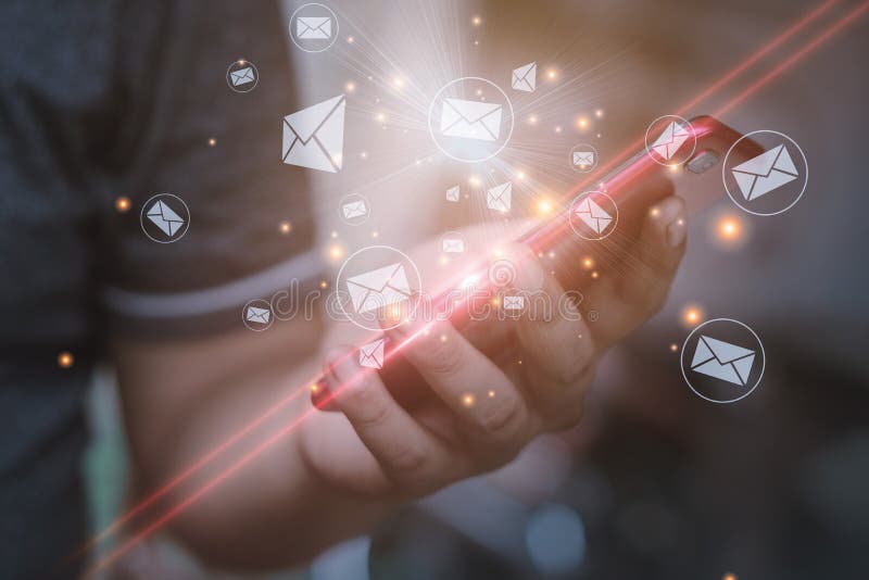 Man Using Smartphone with Inbox E-mail Icon Stock Photo - Image of ...