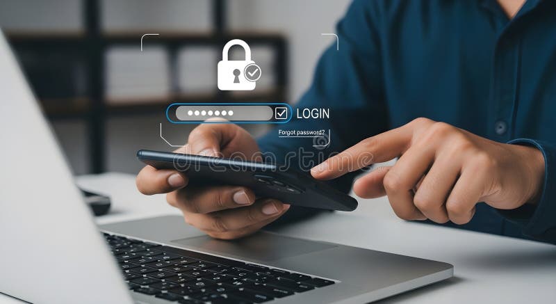 Man Using Smartphone for Secure Login and Two-Factor Authentication Stock Illustration ...