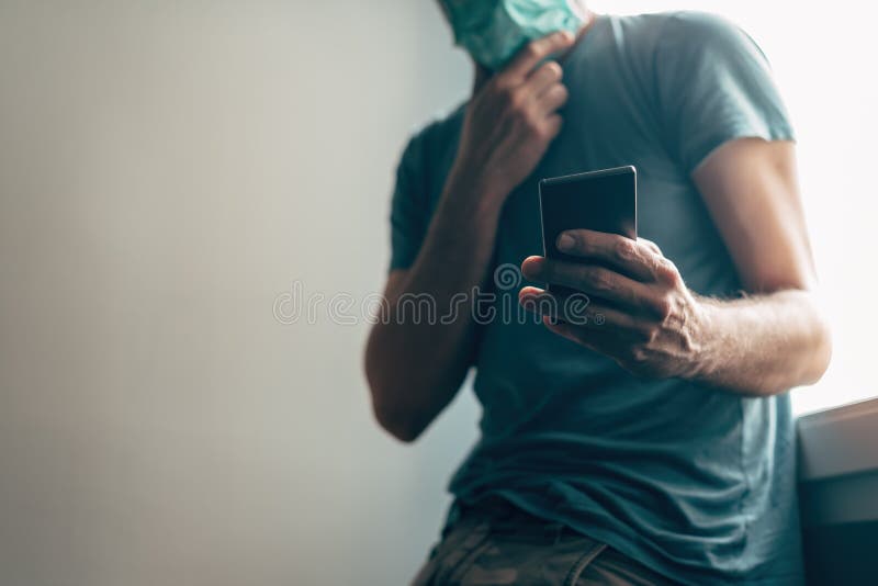 Man Using Smartphone in Self-isolation Quarantine Stock Image - Image ...