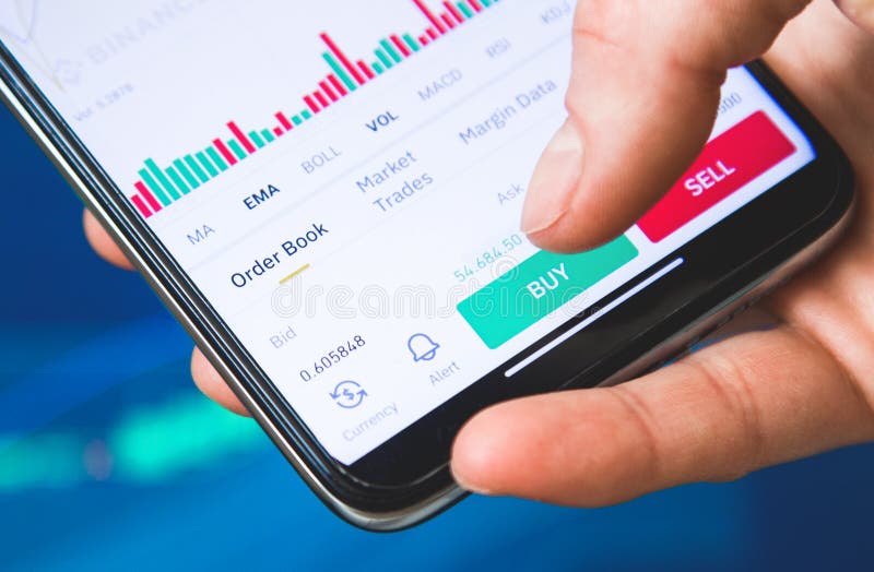 Man Using Smartphone, Stock Market. Share Drop Down and Stock Up Stock ...
