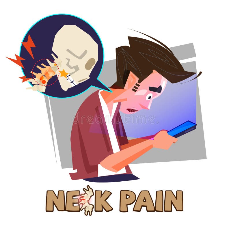Man Using Smartphone Tablet and Get Neck Pain. Typographic - Vector ...