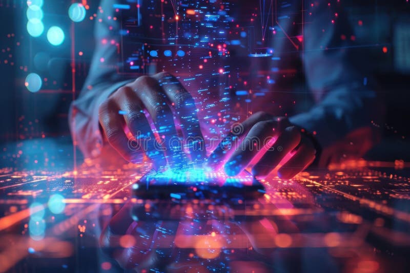 Man Using Smartphone To Connect Network and Social Media Stock Photo ...