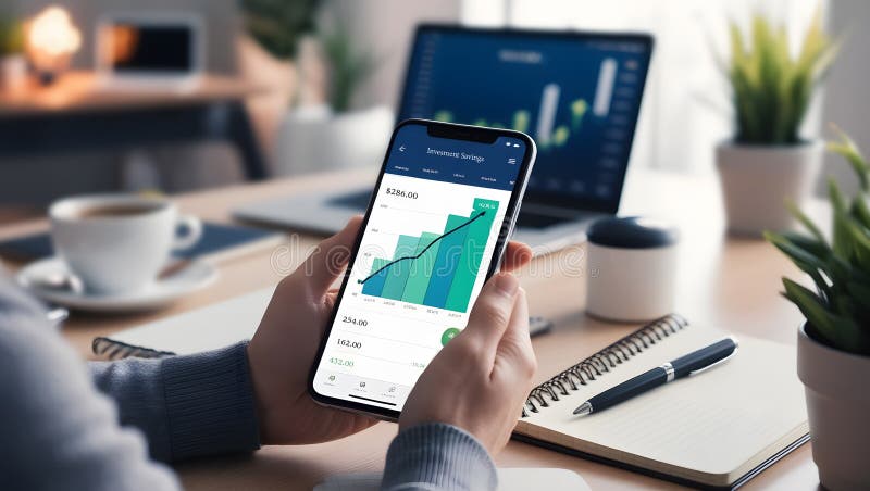 Man Using Smartphone To Visualize Money Growth the Phone Screen ... Man Using Smartphone To Visualize Money Growth the Phone Screen ...