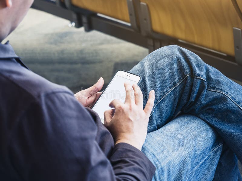 Man Using Smartphone Touch Blank Screen Display Stock Photo - Image of ...