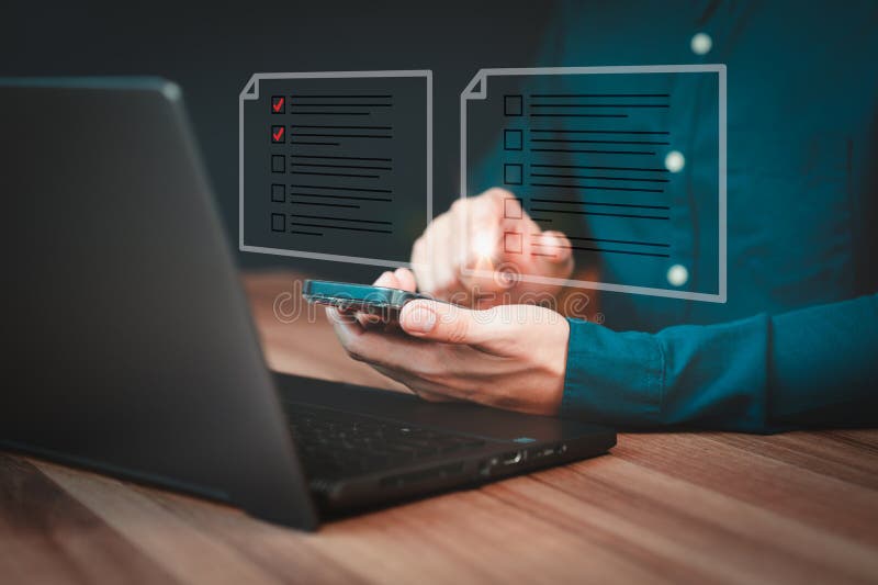 Man Using a Smartphone Touching on Virtual Screen Contact Questionnaire ...