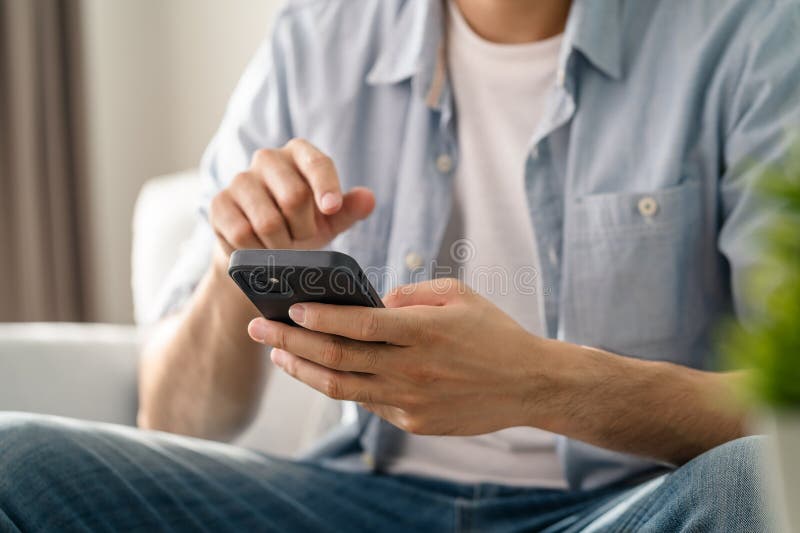 Man Using Smartphone Typing, Chatting Conversation, Watching Video Live ... Man Using Smartphone Typing, Chatting Conversation, Watching Video Live ...