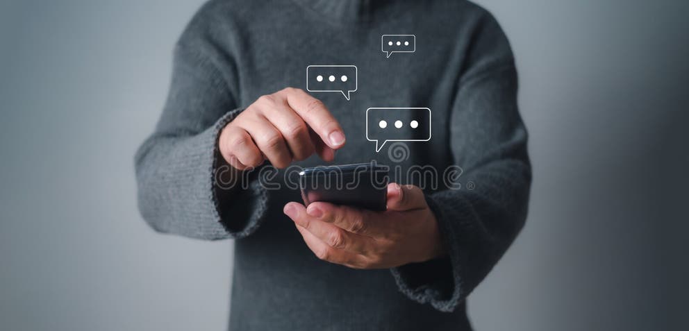 A Man Using Smartphone Typing Live Chat Chatting on Application ...