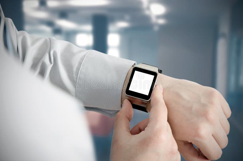 Man Using Smartwatch with E-mail Notifier Stock Image - Image of space ...