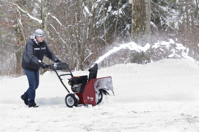 Man using Snowblower stock image. Image of tree, blizzard - 49391657