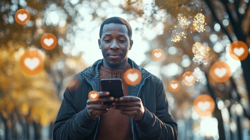 Man Using Social Media App Receiving Many Likes Outdoors, Stock Image ...