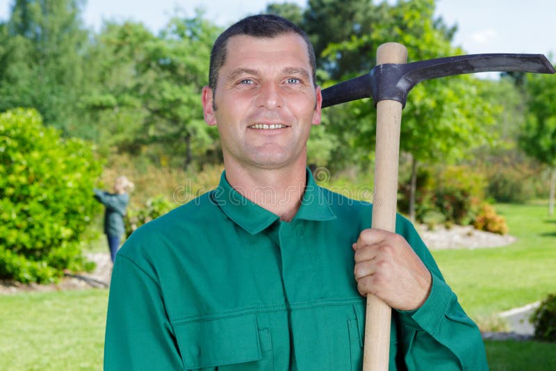 Man Using Spade for Old Lawn Digging Stock Image - Image of green, soil ...