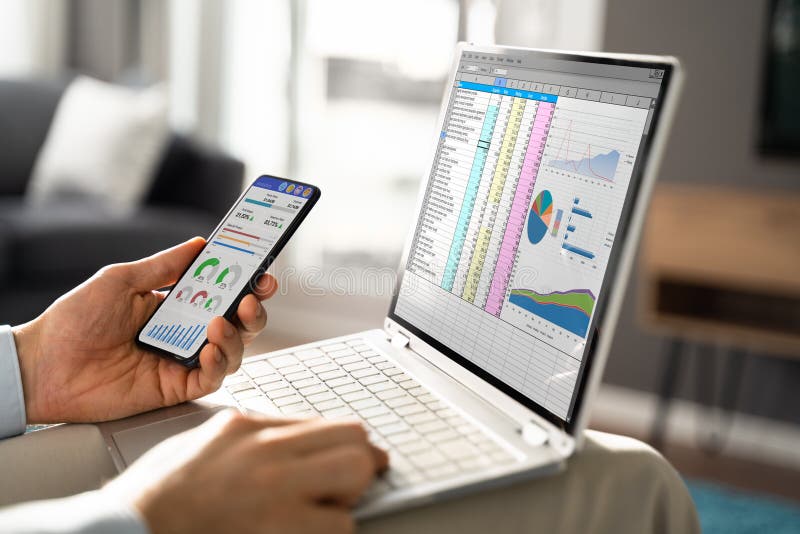 Man Using Spreadsheet Data stock photo. Image of concept - 240728396