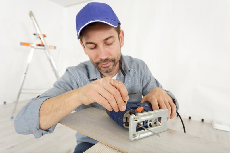 Man Using Table Saw To Cut Wood Stock Image - Image of work, wooden ...