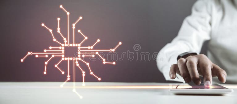 Man Using Tablet. Circuit Board Stock Photo - Image of digital ...