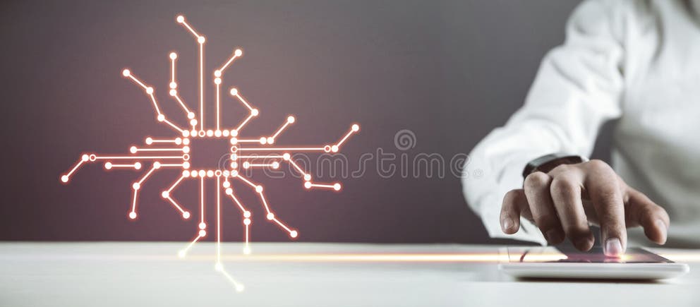 Man Using Tablet. Circuit Board Stock Photo - Image of digital ...