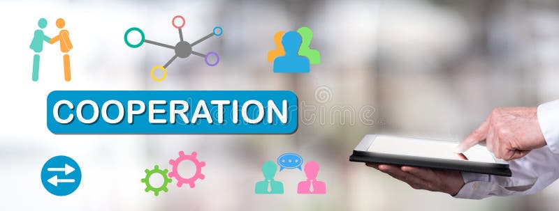 Cooperation Concept with Man Using a Tablet Stock Photo - Image of ...