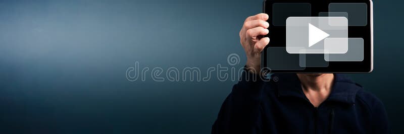Man Using Tablet Device for Streaming Online, Watching Video on the ...