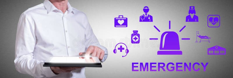 Emergency Concept with Man Using a Tablet Stock Photo - Image of symbol ...