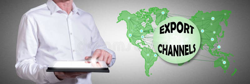 Export Channels Concept with Man Using a Tablet Stock Illustration ...
