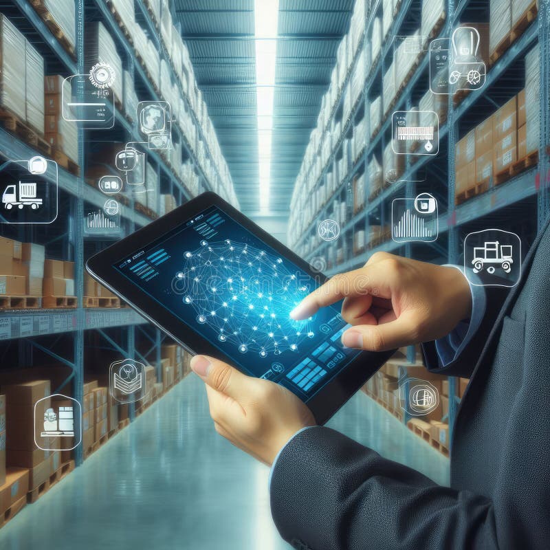 Man Using a Tablet Keeps Records, Audits Goods in the Warehouse, Keeps Track of Availability and ...